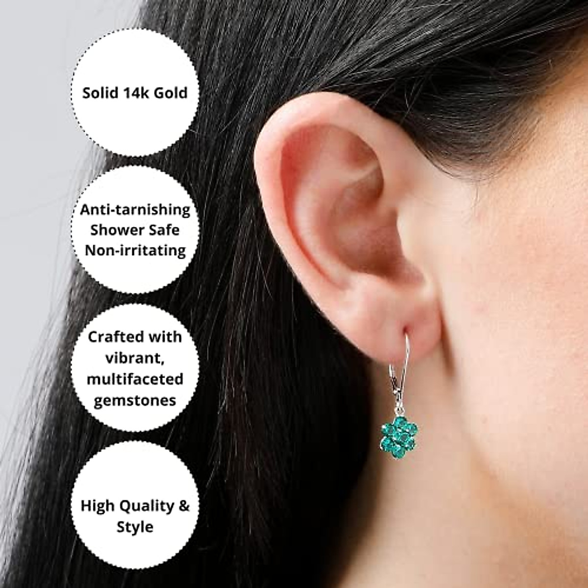 MAX + STONE 14k Yellow Gold Created Blue Sapphire Flower Dangle Earrings for Women with Leverback and September Birthstones