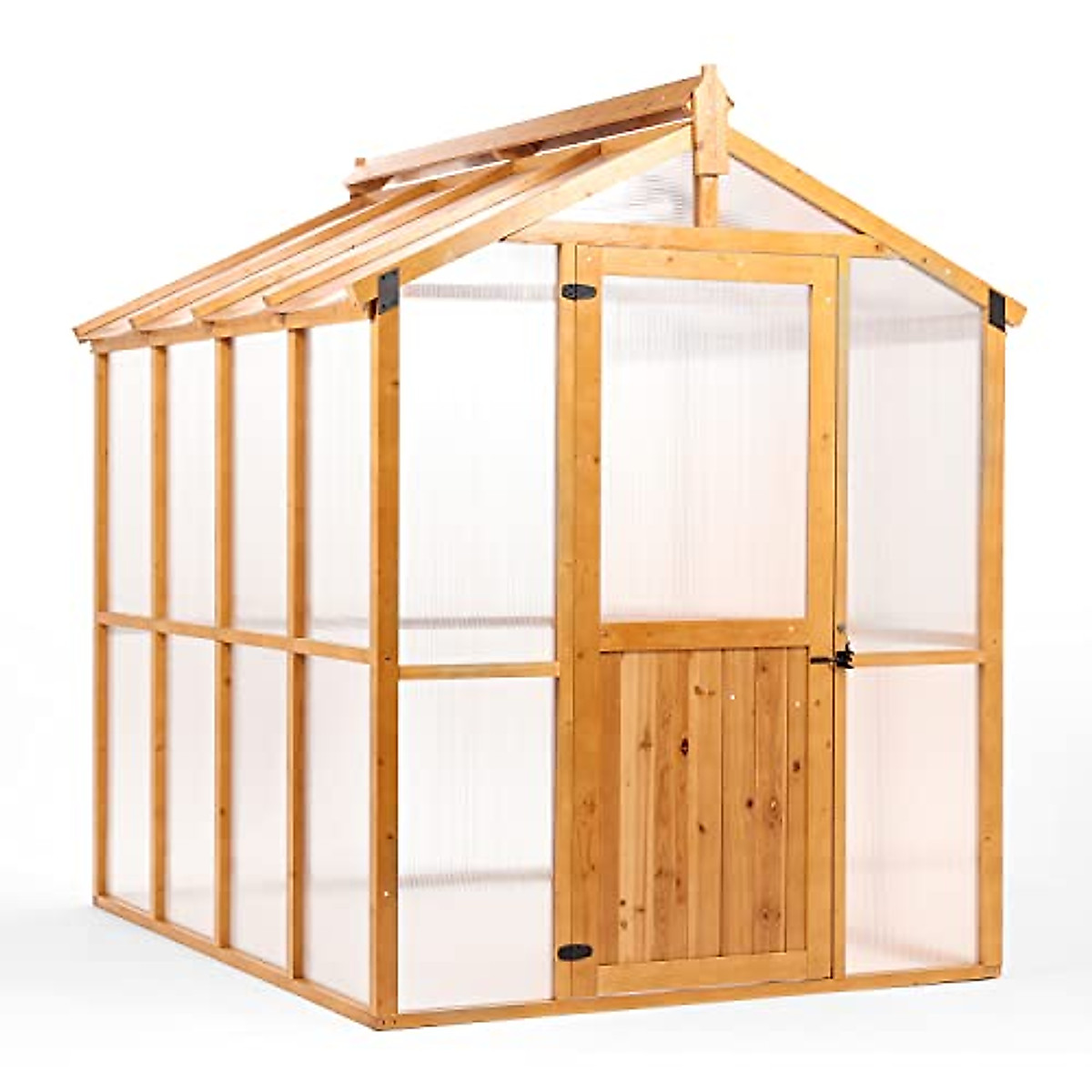 Aoodor 81” (L) x 93”(W) x 98”(H) Outdoor Walk-in Greenhouse, Plant Gardening Polycarbonate Green House with Roof Vent and Fir Frame for Backyard Garden