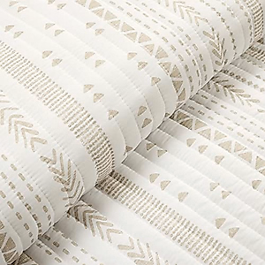 Lush Decor Hygge Stripe Oversized Reversible 3 Piece Quilt Set, Full/Queen, Neutral & White