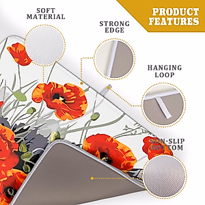 Poppy Dish Drying Mat 18x24 inch for Kitchen Vintage Red Orange Floral Dish Drying Pad Oil Painting Flower Dish Drainer Mats Absorbent Microfiber Protector for Countertop Coffee Bar
