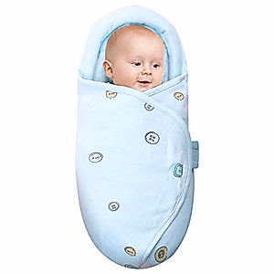 Knirose Swaddle Blankets, Unisex Baby Wrap for Newborn Baby Boys Girls with Head-Protecting & Head-Supporting Function, Wearable Swaddle Sleep Sack Made of Combed Cotton (Button, Blue, 0-3 Months)