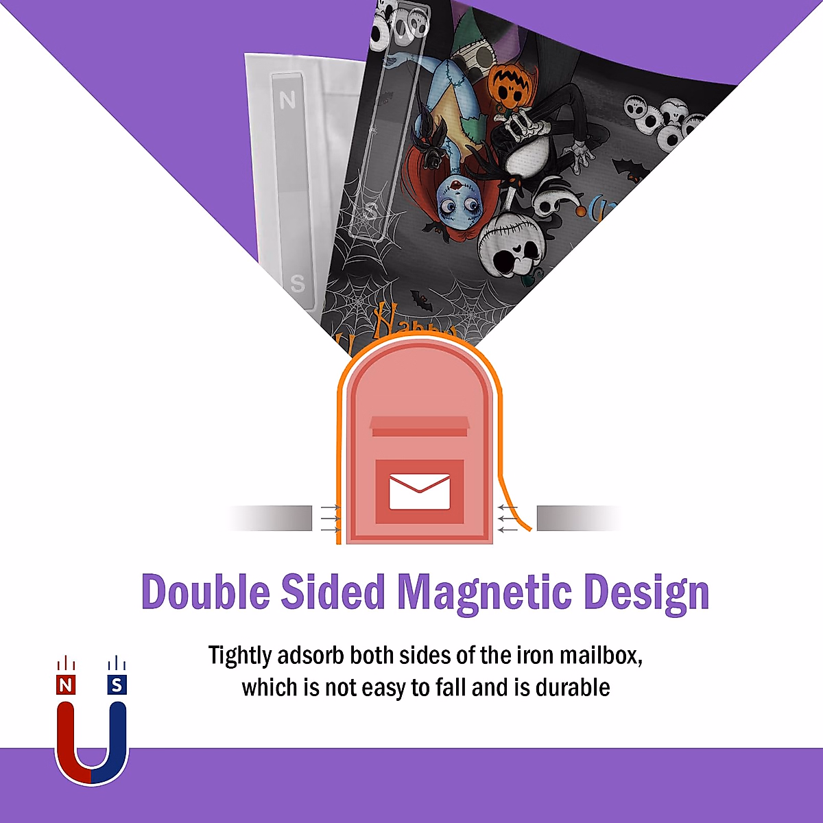 FBCOO Happy Halloween Mailbox Cover Magnetic Standard Size 20.5" x 18", Xmas Jack Sally Skulls Decorative Post Letter Box Decor, Spider Web Funny Holiday Garden Outdoor Decoration