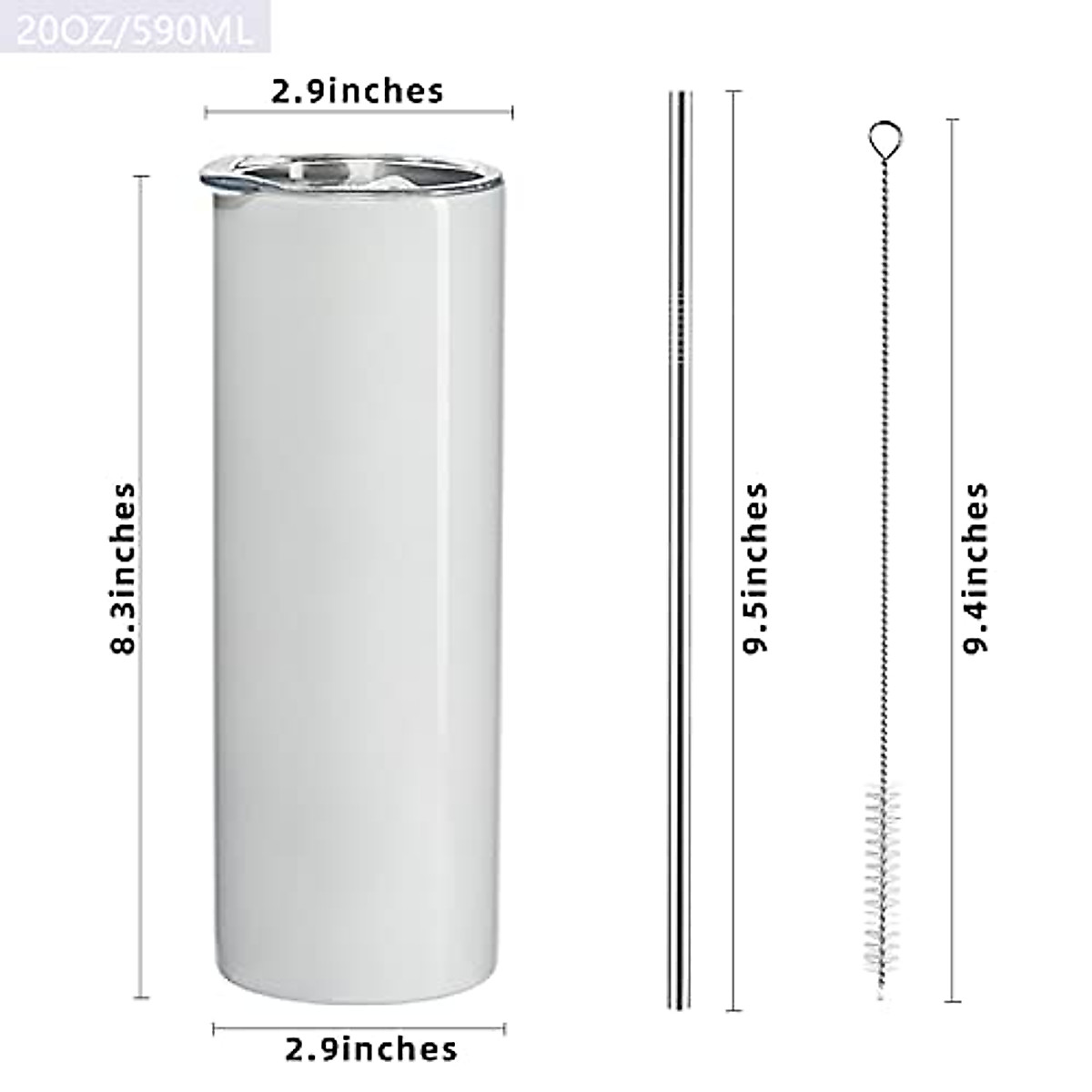 MURRICON Sublimation Tumblers 20 oz Skinny Straight,Stainless Steel Sublimation Blanks Skinny Tumbler,Double Wall Vacuum Insulated Sublimation Tumblers,with lid and straw,12 Pack