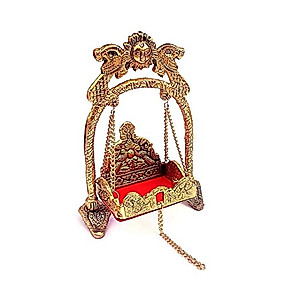 KavinTek Decoative Handmade Metal Laddu Gopal Swing Palana Nand Krishna Jhula for Gift,Poojaghar - Golden (Size- 21x9x13 cm)