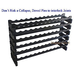 DisplayGifts Pine Wooden Wine Holder Stackable Modular Display Shelves Wine Rack Storage Stand Thick Wood Black 12 X 12 Rows 144 Slots