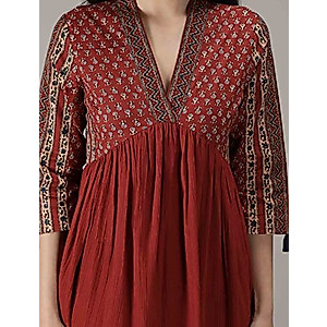FIDOZA Women's Rayon Printed Anarkali Embroidery Kurti | Pakistani Style Rayon Printed Kurti For Women | Ready to wear (Maroon, S)