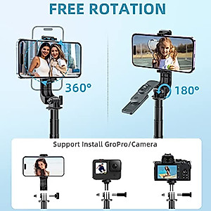 MACOO Selfie Stick Phone Tripod with Remote Upgrade Quadripod Design 40'' Extendable Rechargeable Bluetooth Control Mini Compact Lightweight for Travel Compatible iPhone Samsung All Cell Phone… Black