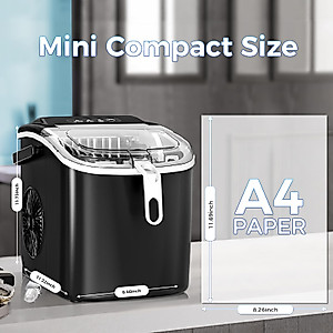 Ice Maker Countertop Self-Cleaning Portable Compact Small Mini Ice Machine with Handle,9 Bullet Ice Cubes in 6 Mins,26Lbs/24H, Bullet Ice Maker with Scoop and Basket for Home Indoor Outdoor Camping