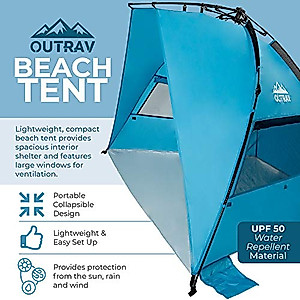Pop Up Beach Tent – Quick and Easy Set Up, Family Size, Portable Sun and Water Shelter and Shade Canopy – for Fishing, Camping, Hiking and Outdoor Activities – by Outrav