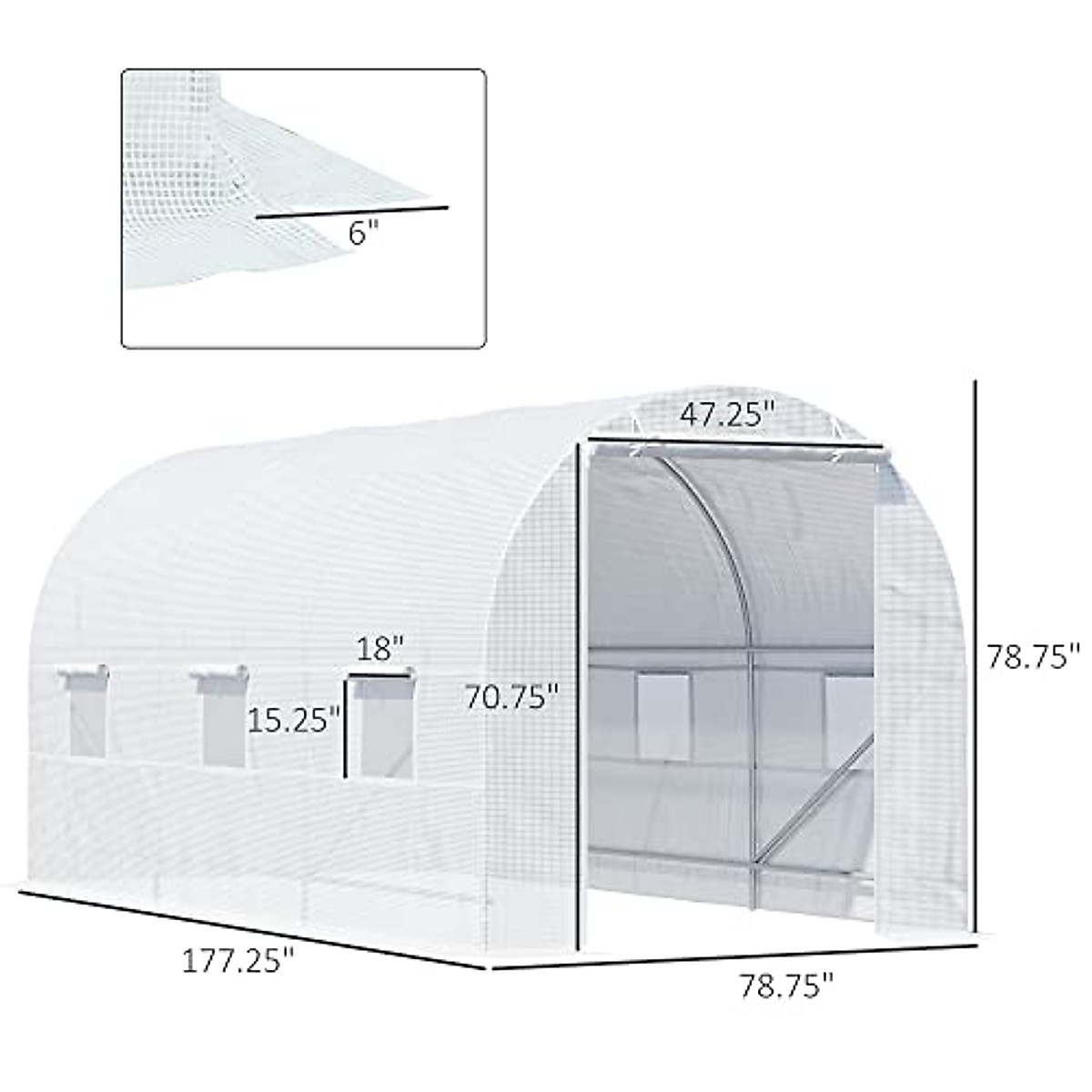 Outsunny 15' x 7' x 7' Walk-in Tunnel Greenhouse Garden Plant Growing House with Door and Ventilation Window, White