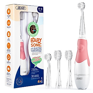 SEAGO Baby Electric Toothbrush SG-513AC with 4 Replacement Heads (Pink-A)
