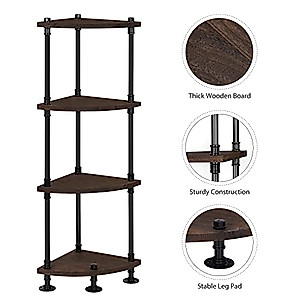 Corner Shelf Unit 4 Tier Small Corner Table Shelf Stand Rustic Storage Corner Shelving Bookcase Multipurpose Corner Display Rack Plant Stand for Living Room Kitchen Bathroom Brown
