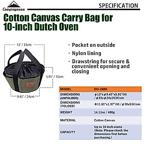 CAMPINGMOON Canvas Carry Bag for 10-inch Dutch Oven DO-28BK