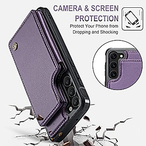 Vinich Samsung Galaxy S23 Plus Case with Card Holder, Samsung S23 Plus Wallet Case for Women Men with RFID Blocking, Durable Leather Kickstand Shockproof Case for Galaxy S23 Plus 5G, Purple
