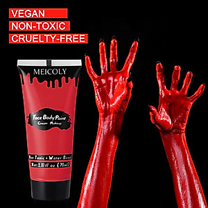 MEICOLY Devil Red Face Body Paint,2.37Oz Large Tube Water Based Washable Face Paint for Halloween Makeup,Cream Full Body Paint for Adults and Kids,Face Painting for Clown Joker Demon Vampire Spiderman
