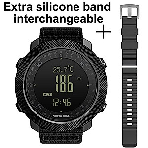 North Edge Apache Tactical Sports Watches for Men Outdoor Survival Military Compass Rock Solid Digital Watches with Durable Band, Steps Tracker Pedometer Calories (Black)