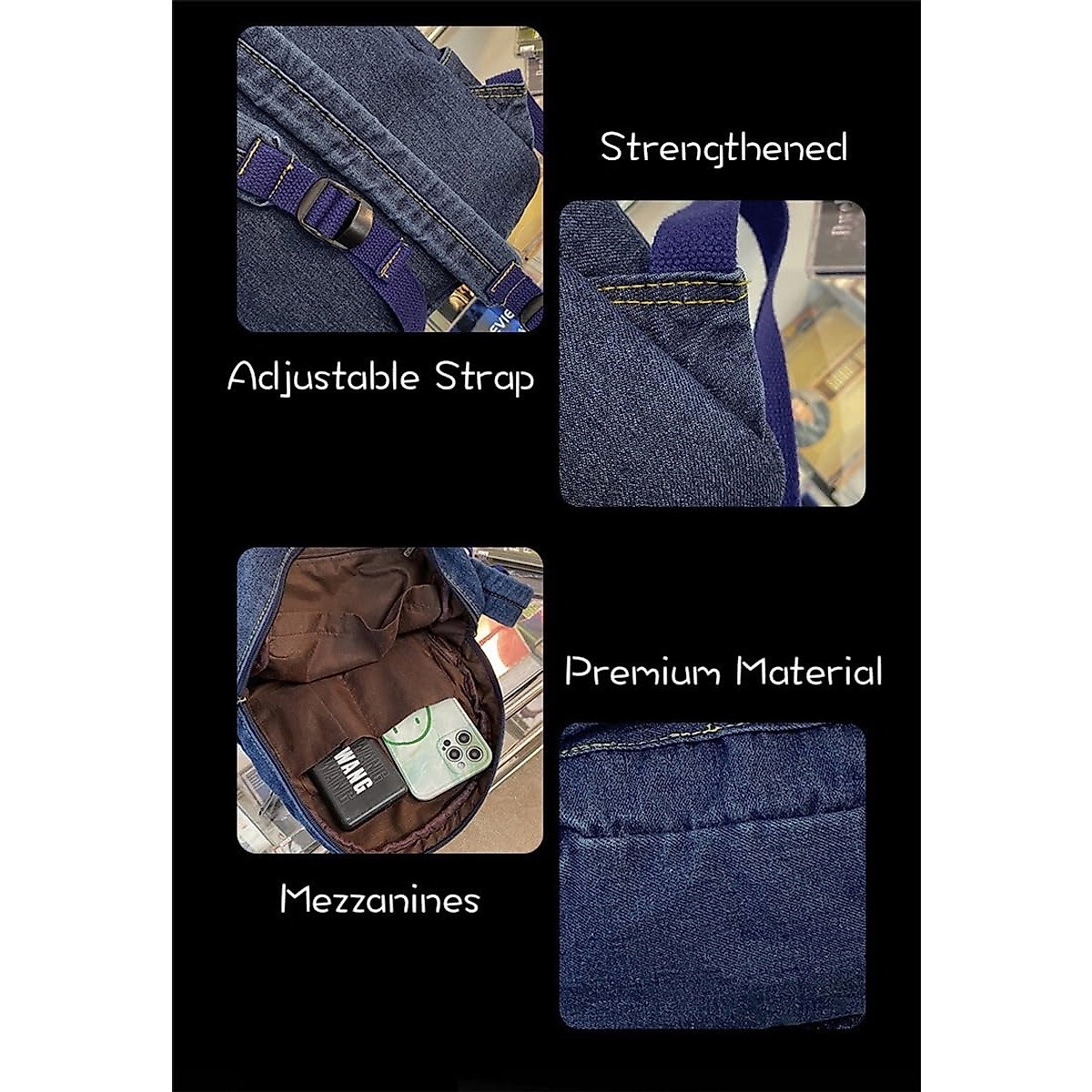 JHTPSLR Small Denim Backpack for Women Vintage Aesthetic Backpack Mini Denim Backpack Canvas Backpack Casual Daypack (Dark Blue)