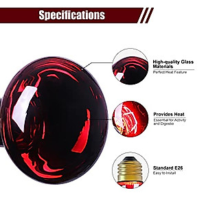 DGE Reptile Heat Lamp Bulb, 100 Watt Infrared Basking Spot Bulb of Bearded Dragon, Red Heat Lamp Bulbs for Reptiles and Amphibian Use, 2Packs