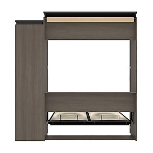 Atlin Designs 85" Modern Wood Queen Murphy Bed and Shelving w/Drawers in Gray