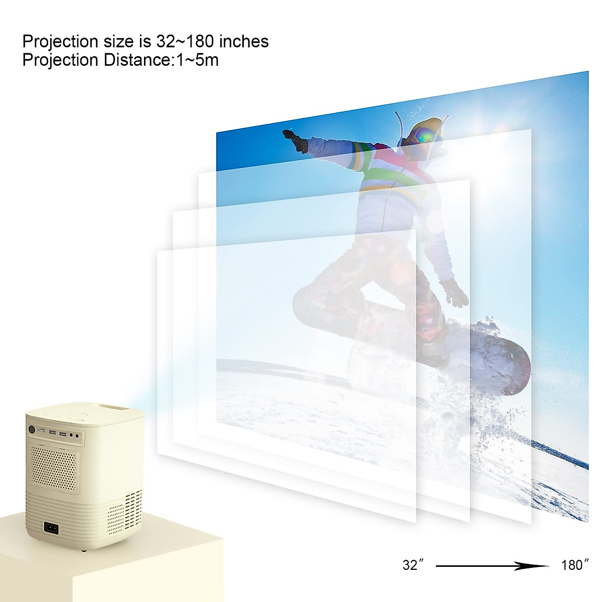 Hasatek Projector,Portable Projector, Beige,Mini Projector with WiFi and Bluetooth,Outdoor Projector 4k for Movies Night,Native 1080p HD,10W Speaker,150 Inch Picture,Home Entertainment