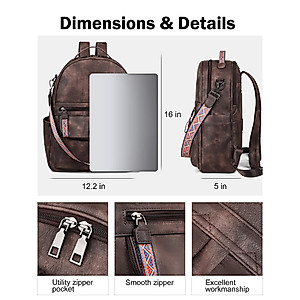 FADEON Leather Laptop Backpack for Women PU Computer Backpack, Designer Travel Back Pack Purse with Laptop Compartment Coffee