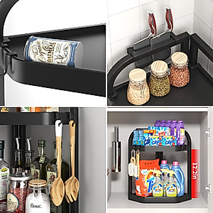 coorack Spice Rack Organizer with Hooks, 2 Tier Bathroom Countertop, Kitchen Corner Seasoning Shelf, Standing Storage for, , Bedroom (Large), Black-large