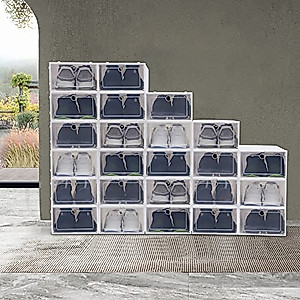 Portable Shoe Rack 24 Pairs DIY Shoe Cabinet with Doors, Free Standing Shoe Shelf Organizer with Transparent Cover, White Plastic Shoe Organizer Expandable for Closet Entryway Hallway Bedroom