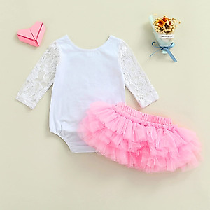 Newborn Baby Girl 1st Birthday Outfits Boho Lace Romper Dress Long Sleeve Bodysuit Jumpsuit Infant Tutu Dress Clothes Sets (A1 White, 9-12 Months)