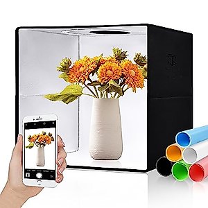 STN Photo Light Box 16"x16" 160LEDs Folding Light Box Photography CRI ≥97 Photo Studio Light Box with 6 Kinds Double- Sided Color Backgrounds and Diffuser for Jewelry and Small Products