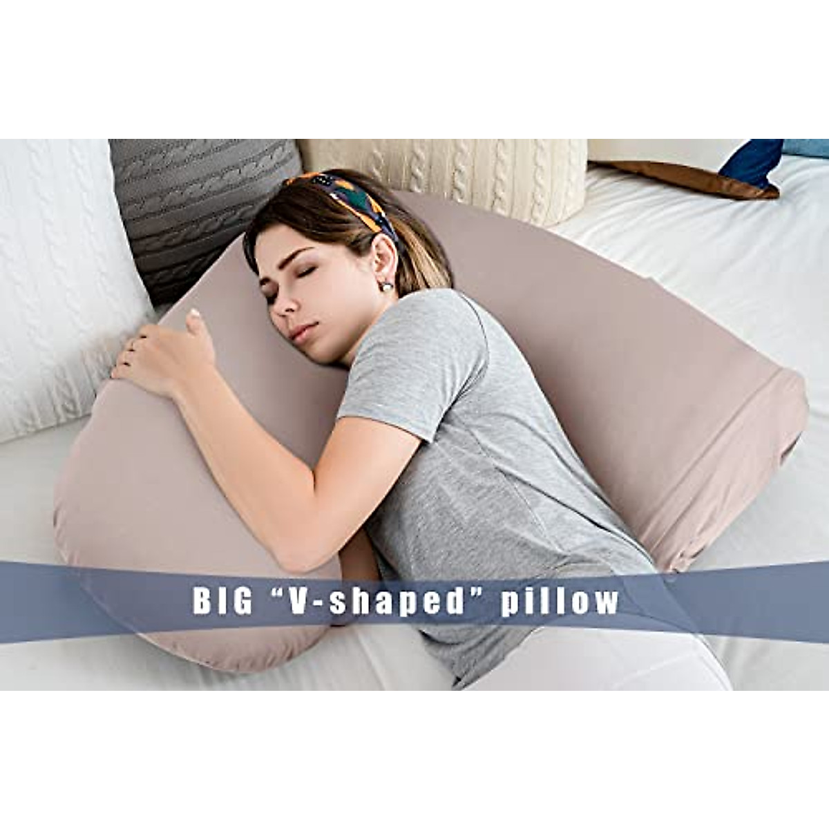 INSEN Pregnancy Pillow for Sleeping,Maternity Body Pillow for Pregnancy Women,Pregnancy Support Pillow for Back, Hip Pain, Apricot