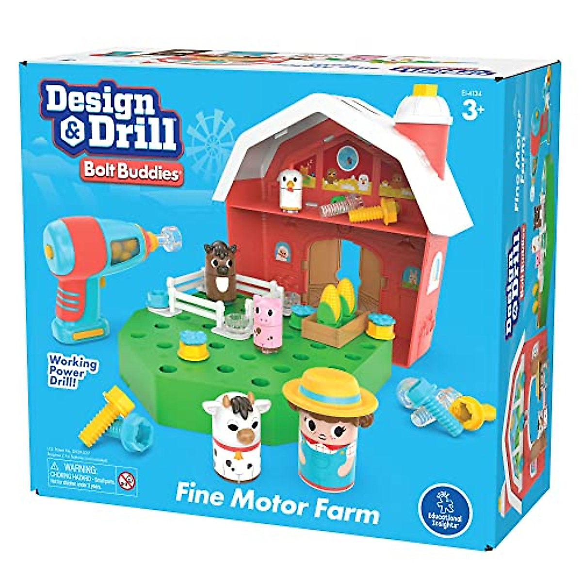 Educational Insights Design & Drill Bolt Buddies Farm Take Apart Toy with Electric Toy Drill, Preschool STEM Toy, Easter Basket Stuffers for Kids, Gifts for Boys & Girls, Ages 3+