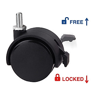 Guildrey Threaded Caster, M8-1.25 Swivel Stem for Replacement, Set of 4, Twin Caster Wheels with Locking Brake