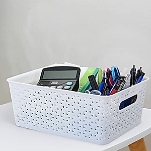 Vababa 4 Pack Plastic Woven Storage Basket, White
