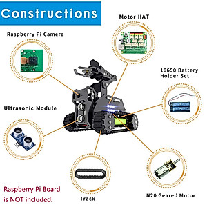 Adeept RaspTank Smart Robot Kit Compatible with Raspberry Pi 4 3 Model B+ B OpenCV Tank 4-DOF Robotics DIY Coding Building Projects Robots for Adults Kids STEM Educational Programming Gift Robotic Arm