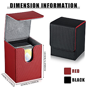 Weewooday 2 Boxes Leather Deck Card Boxes Large Size Fit 100 Plus Sleeved Cards Deck Game Box for Collectible Cards Deck Playing Card Box Compatible with MTG TCG(Black Red, Red, Vertical)