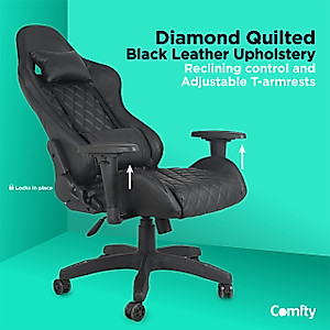 Comfty RGB LED Reclining Diamond Quilted Black Leather Racing Gaming Pillows & Remote Control Chairs, Multicolor