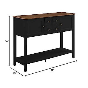 GOOD & GRACIOUS Buffet Sideboard Console Cabinet Narrow Wooden Kitchen Sideboard Table with Bottom Shelf and Storage Drawers Black