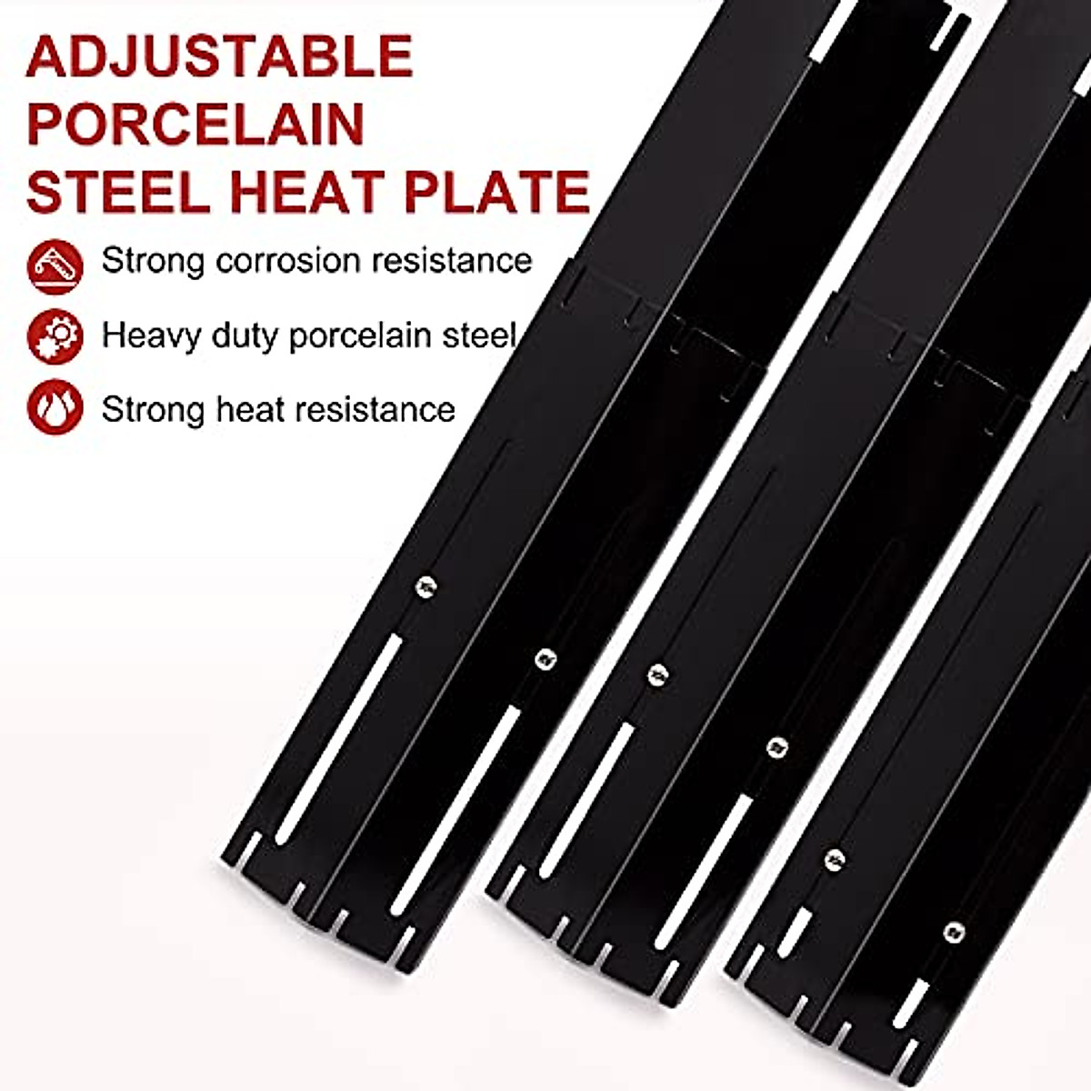 Universal Adjustable Grill Heat Plates/Heat Tents/Burner Covers/Heat Deflectors/BBQ Grill Heat Shields/Grill Cover Plates/Grill Diffuser for Gas Grill, Porcelain Steel Grill Replacement Parts (4-Pack)