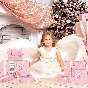 Whaline 100 Sheets Christmas Tissue Paper Pink Winter Snowflake Gift Wrapping Paper Pink Snow Flakes Art Craft Gift Wrap Paper for Winter Xmas New Year Baby Shower Wedding Decor, 13.7 x 19.6 Inch