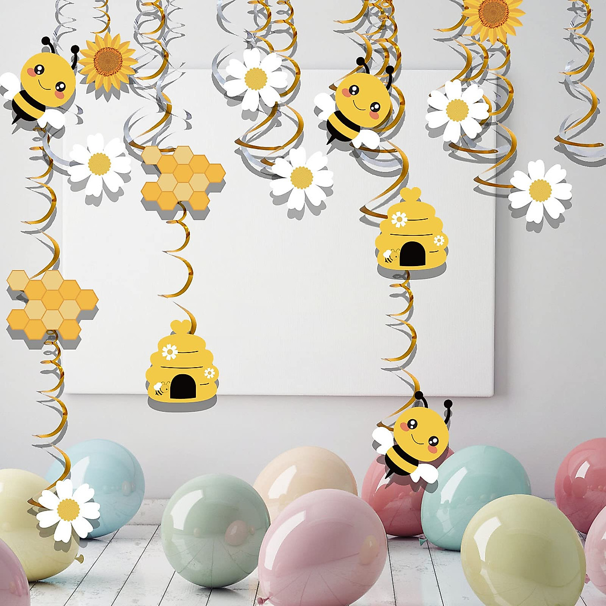 40pcs Honey Bee Hanging Swirl Decorations Bee Theme Party Supplies Ceiling Streamers for Birthday, Baby Shower, Gender Reveal Party Decorations