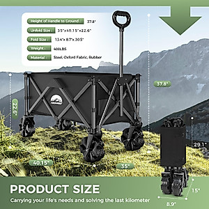 Collapsible Folding Wagon Cart Heavy Duty,Beach Wagon with Big Wheels,Utility Grocery Wagon with Side Pocket