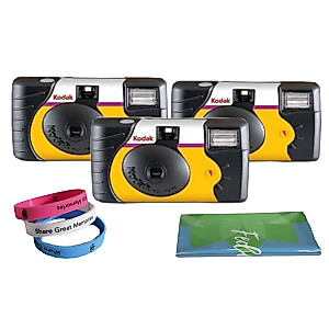Kodak Power Flash Disposable Single Use Camera 800 ISO 35mm with Flash 27 Exposures (Multi Pack) Plus Bonus Silicone Wrist Band and a Microfiber Cleaning Cloth (3 Pack)