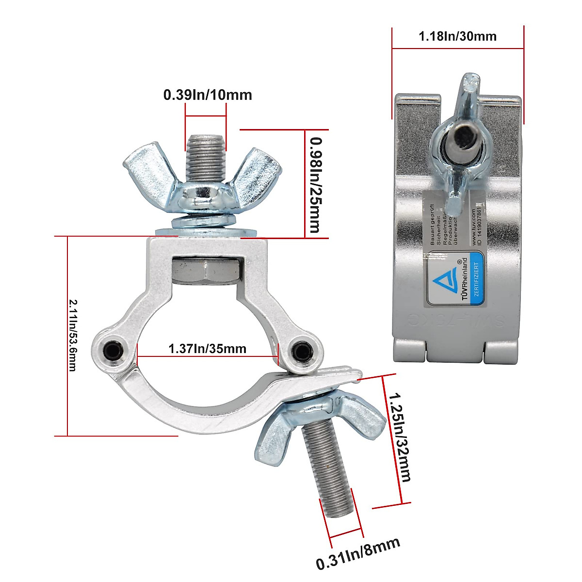 5 Pack Truss Clamps Stage Truss Lighting Clamp 5PCS Heavy Duty 165Lbs Stage Light Clamp 32-35mm O Clamp Aluminum Truss Finish Moving Head Light for LED PAR DJ Spots Lights, TUV Certificated（black）