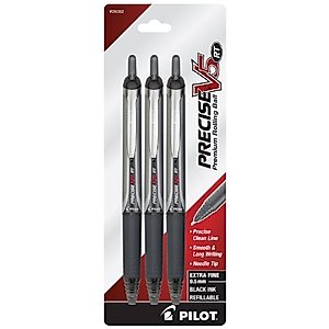 PILOT Precise V5 RT Refillable & Retractable Liquid Ink Rolling Ball Pens, Extra Fine Point (0.5mm) Black Ink, 3-Pack (26052)