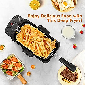 COSTWAY Deep Fryer with Basket, 3.2Qt Stainless Steel Electric Oil Fryer w/Adjustable Temperature, Timer, Lid with View Window, Professional Style, Deep Fryer Pot for Home Use, French Fries, Chicken