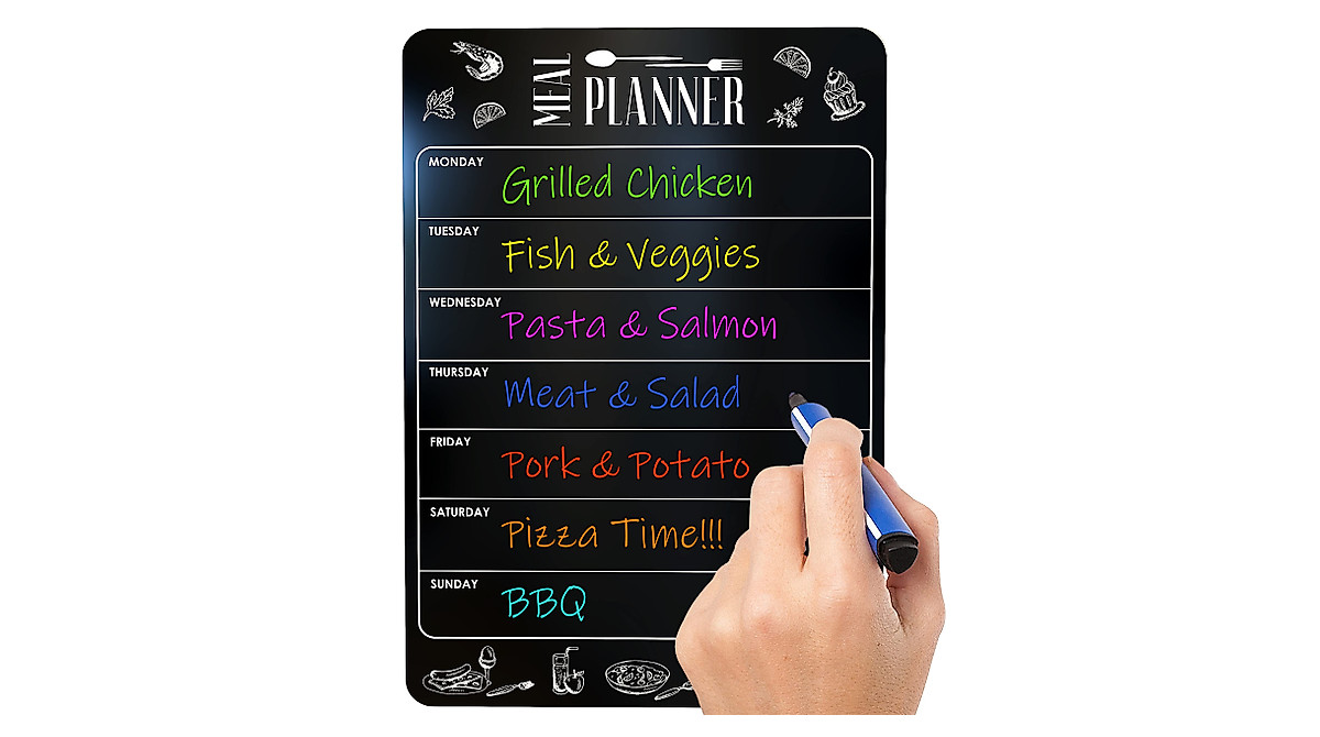 Weekly Dinner Menu Board for Kitchen A4-8.5x12 Black Magnetic Weekly ...
