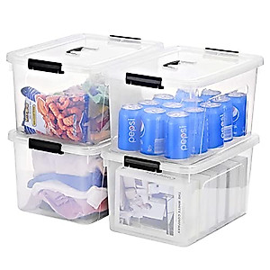Krihan 19 Quart Large Storage Latch Box, Clear Plastic Latching Box, Latch Bin with Handle and Lid, 4 Packs Clear and Black