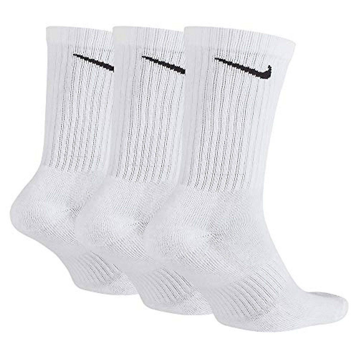 Nike Everyday Cushion Crew Training Socks, Unisex Socks with Sweat-Wicking Technology and Impact Cushioning (3 Pair), White/Black, Large