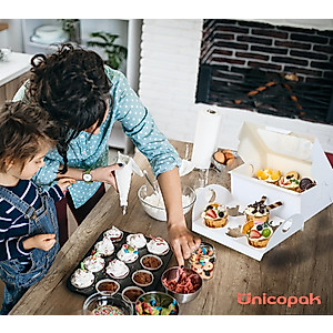 UnicoPak 20 Pack 10 x 6.8 x 4 Inch Tall White Cupcake Boxes with Handle Tray, Cupcake Boxes 6 Count, Extra Large Cupcake Boxes Bakery Boxes Muffin Boxes for Standard and High Creams Decorated Cupcakes Muffins Jumbo Cupcakes