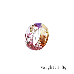Chunky Acrylic Dried Flower Resin Rings Set Transparent Aesthetic Wide Thick Knuckle Stacking Ring for Women Colorful Beach Colorful Boho Jewelry-5pcs